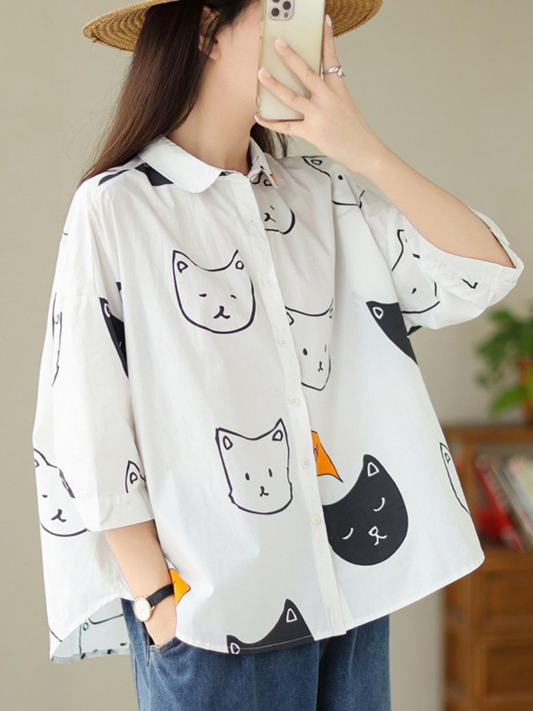 Buy StyleCast White Humour Print Oversized Cotton Casual Shirt - Shirts ...