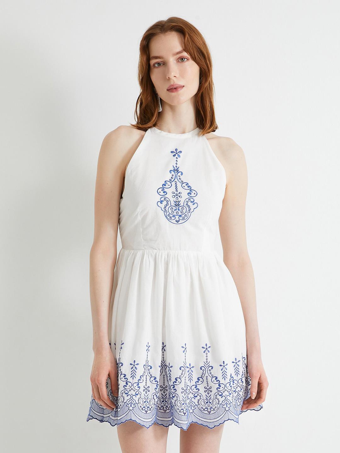 Buy Koton Ethnic Motifs Embroidered Halter Neck A Line Dress - Dresses ...