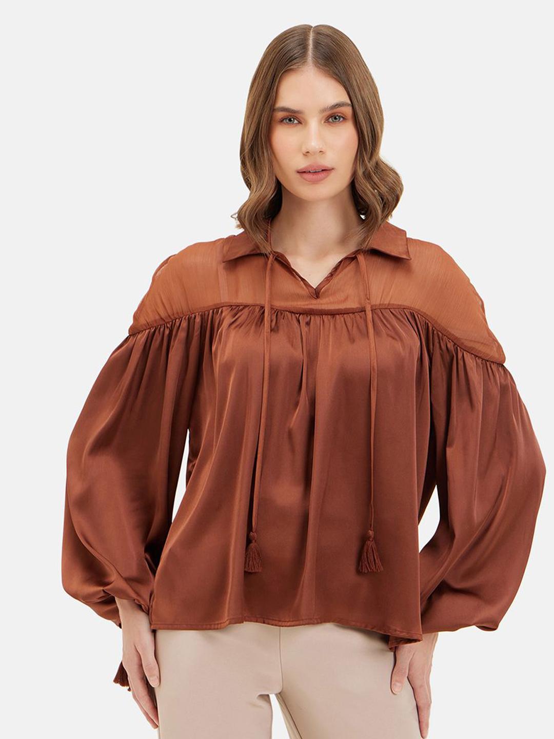 Buy Kazo Satin Puff Sleeve Shirt Style Top - Tops for Women 29559942 ...