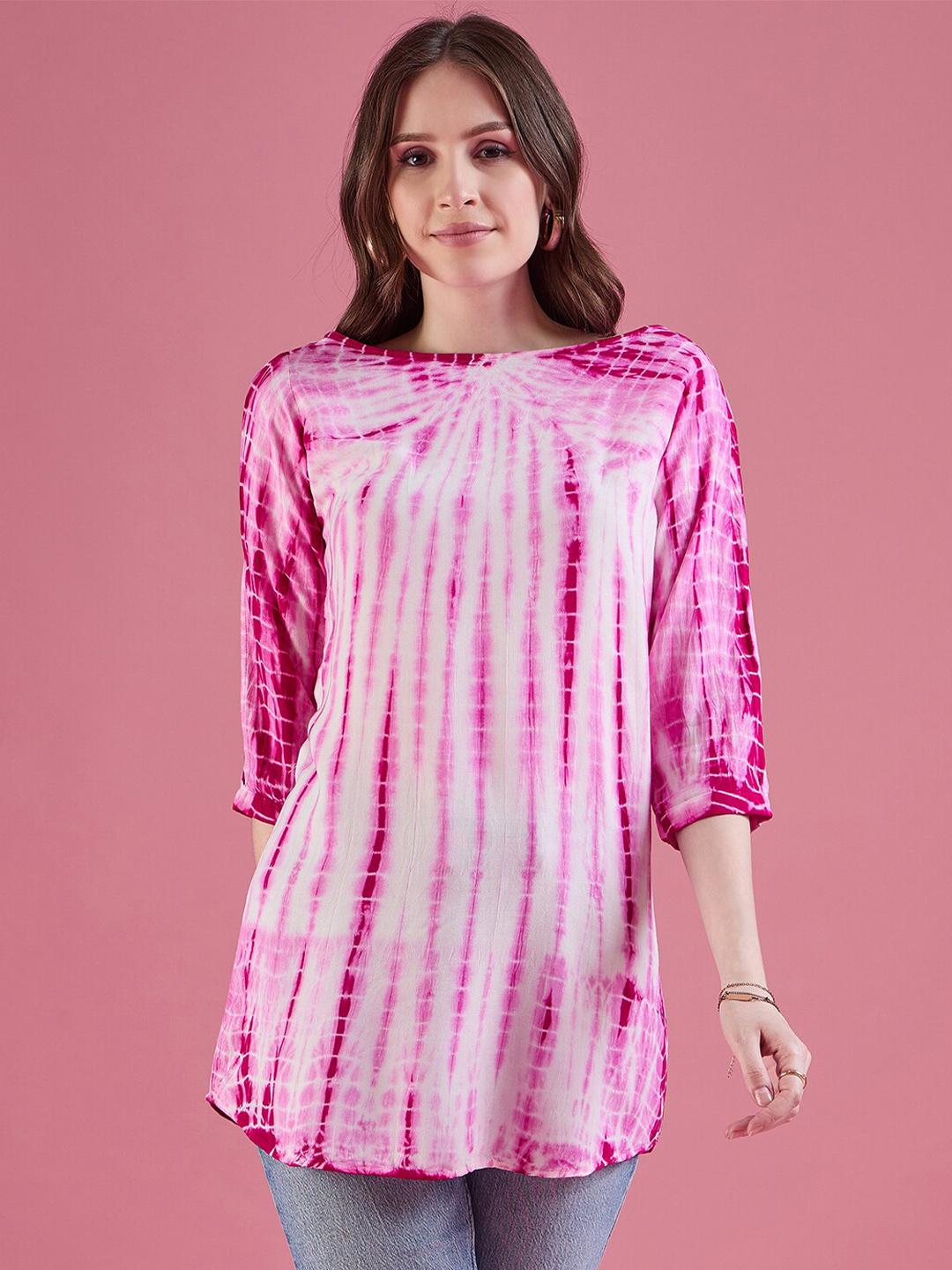Buy DressBerry Pink Tie And Dye Dyed Longline Top - Tops for Women ...