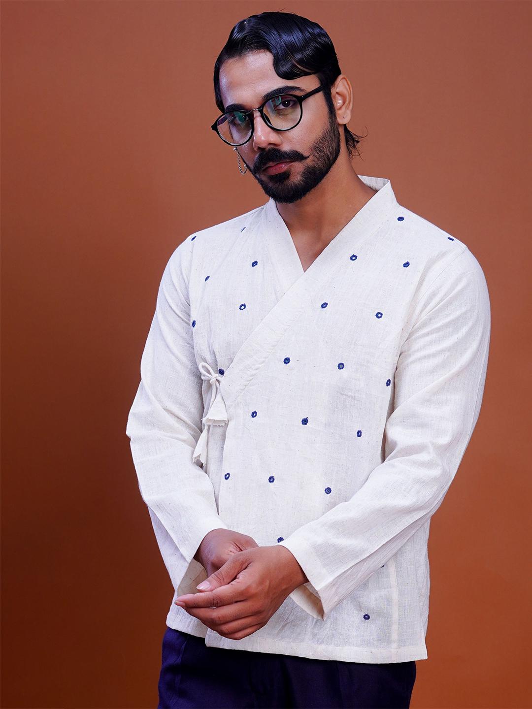Buy Inkriti Hand Embroidered Mirror Work Wrap Shirt - Shirts for Men ...