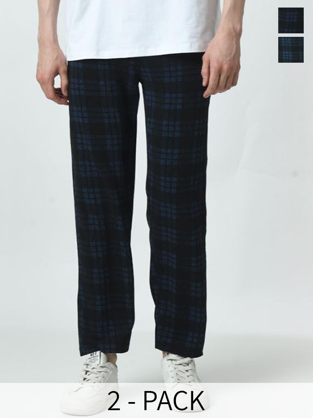 Buy BAESD Men Pack Of 2 Checked Mid Rise Regular Fit Track Pants ...