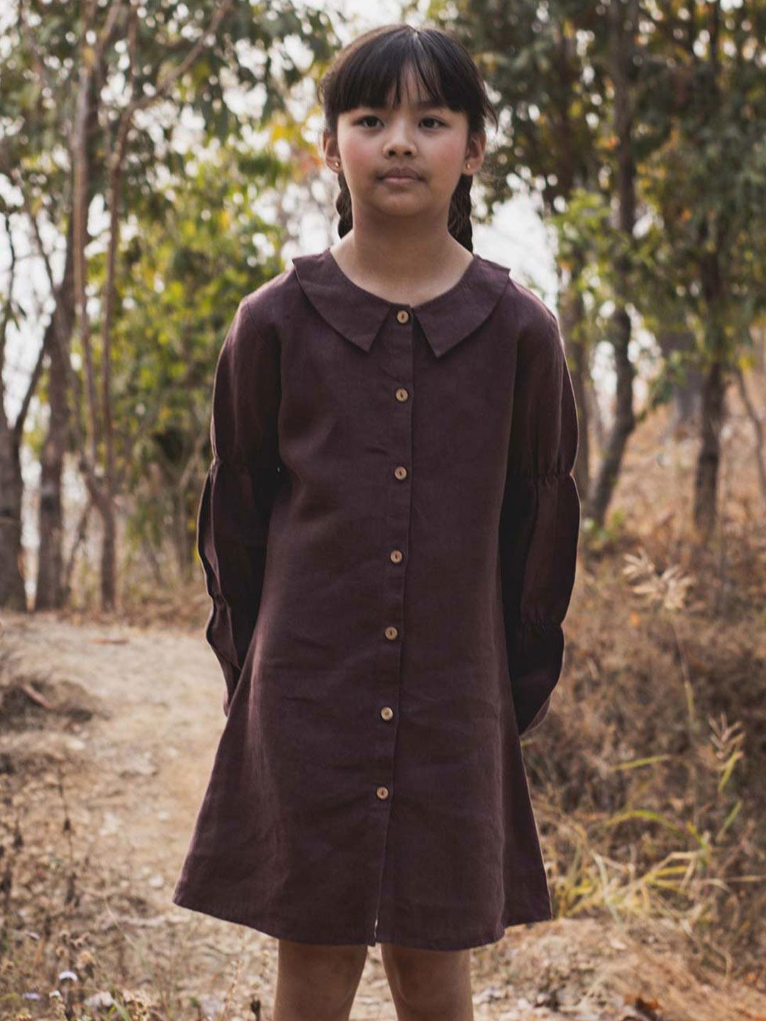 Buy CHI LINEN CLOTHING Peter Pan Collar Linen A Line Dress - Dresses ...