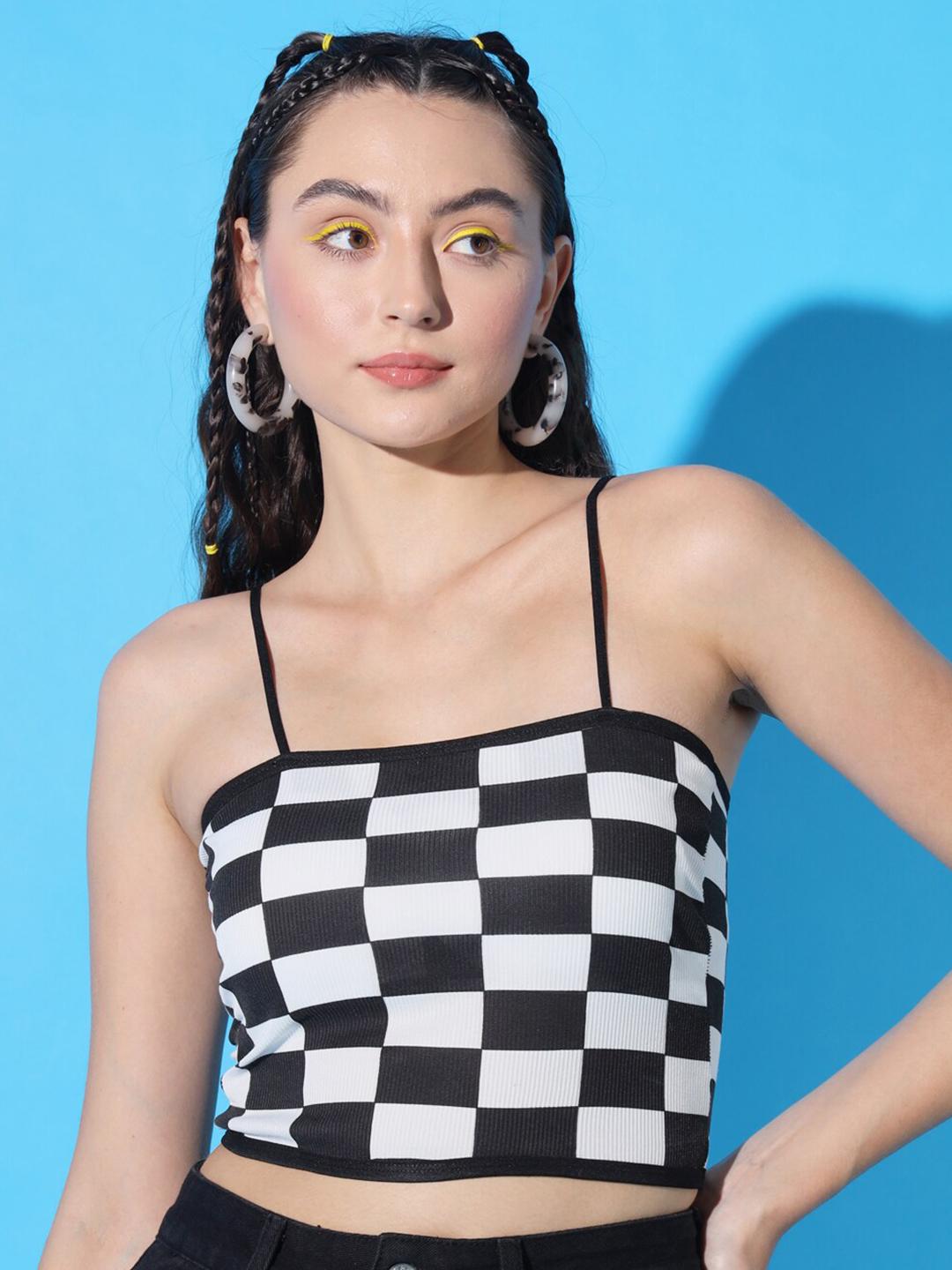 Buy TANDUL Checked Shoulder Straps Fitted Crop Top - Tops for Women ...