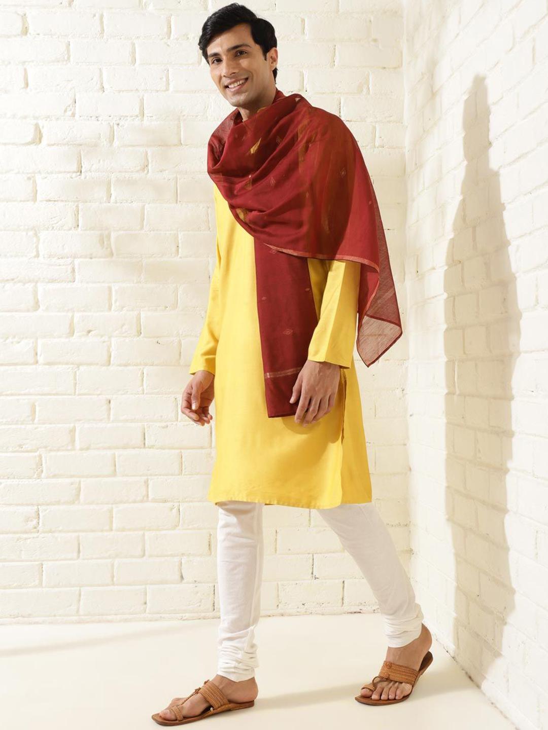 Buy Fabindia Maroon Cotton Silk Blend Jamdani Men Stole - Stoles for ...