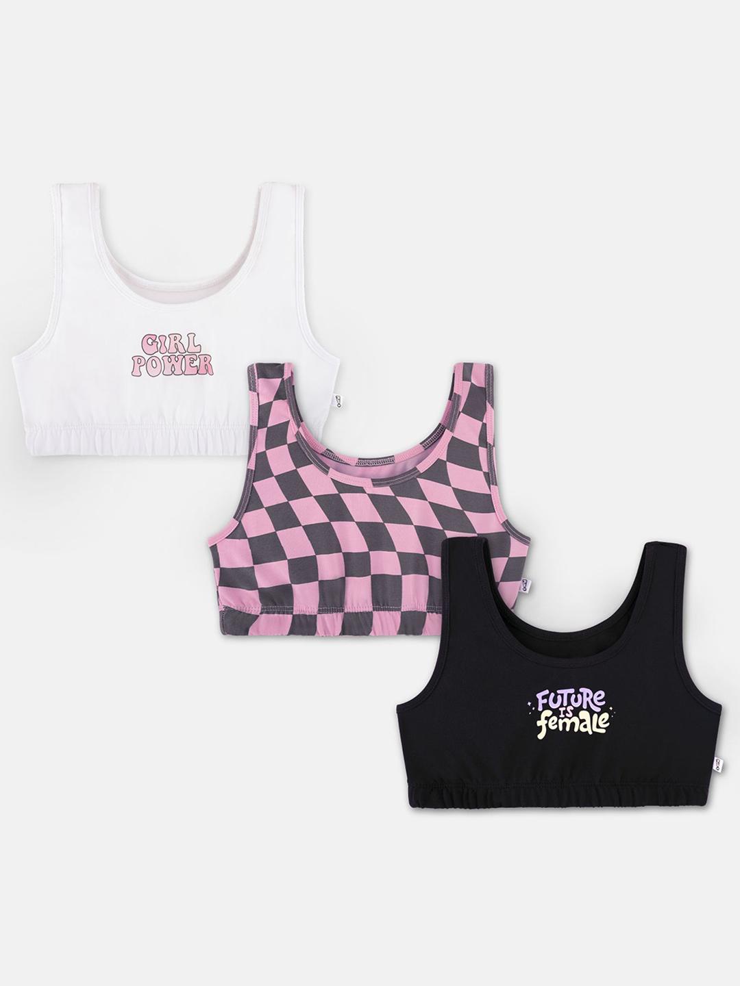 Buy You Got Plan B Pack Of 3 Girls Graphic Checked Full Coverage Bra ...
