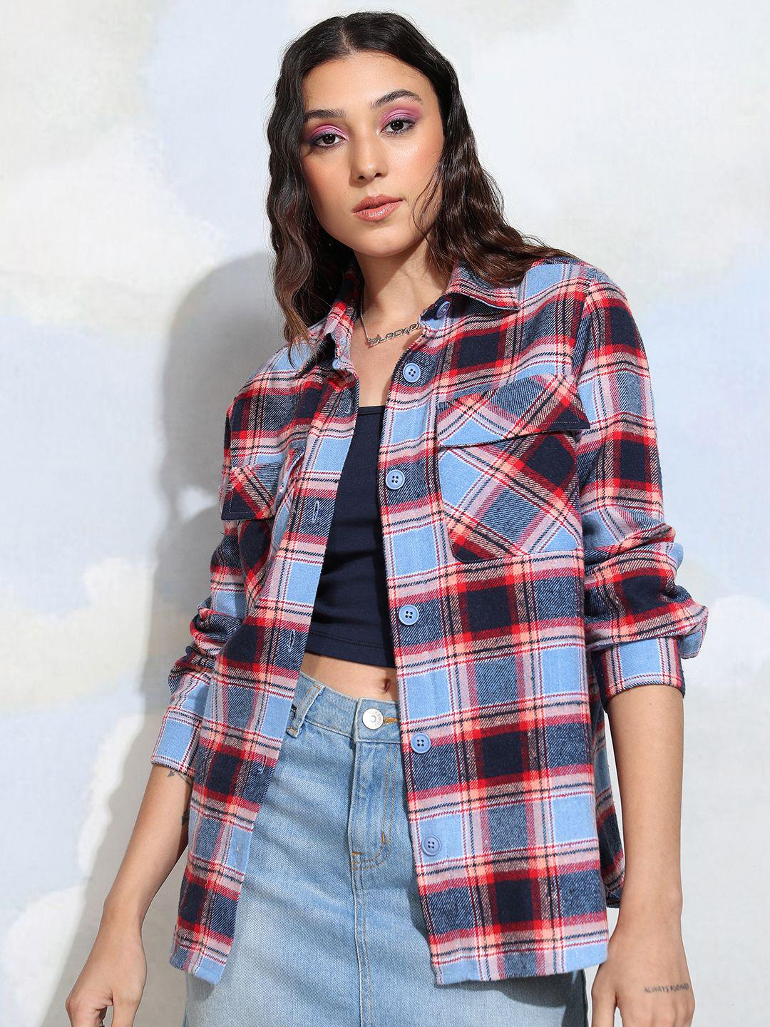 Buy Tokyo Talkies Women Poly Over Check Shirt - Shackets for Women ...