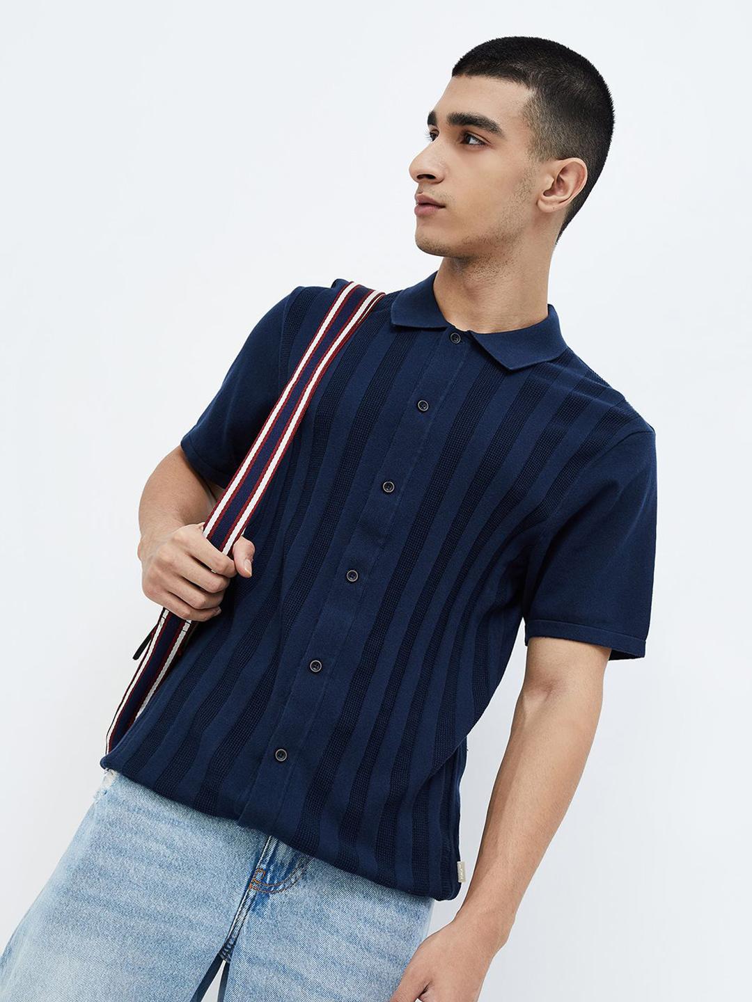 Buy Forca By Lifestyle Men Opaque Striped Solid Casual Regular Fit ...