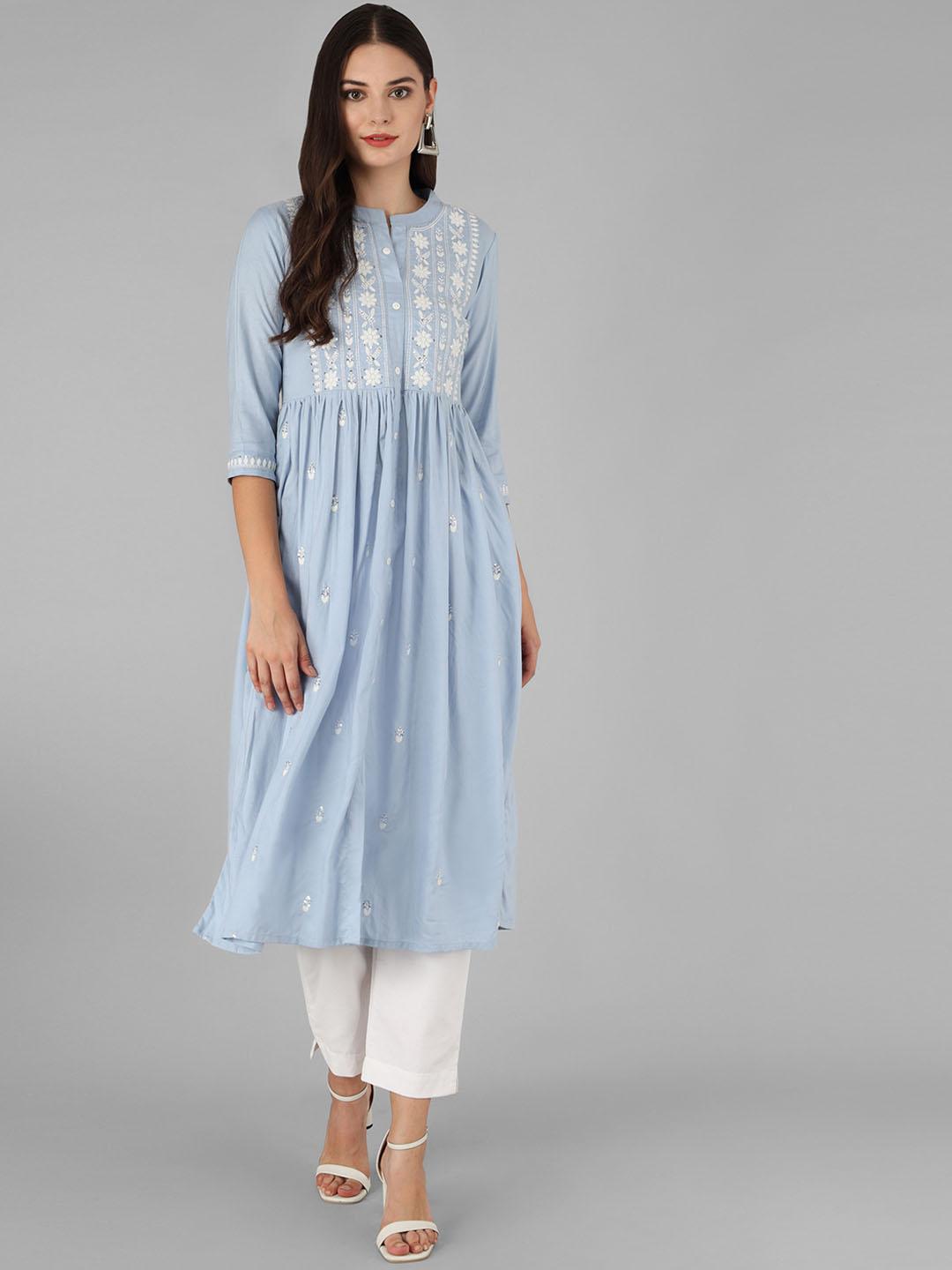 Buy ANGITA Women Ethnic Motifs Checked Sequinned Kurta - Kurtas for ...