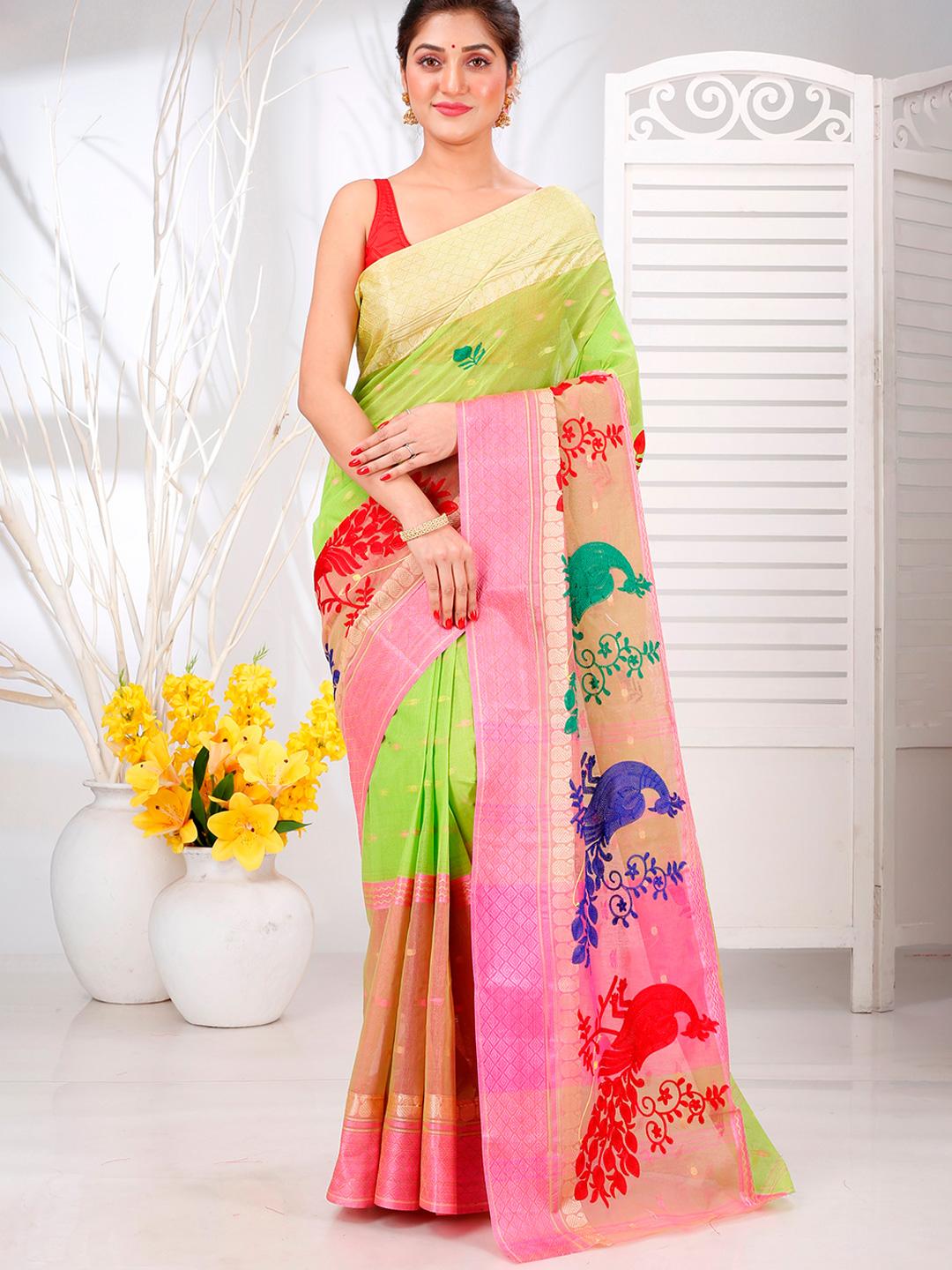 Buy DipDiya Ethnic Motifs Embroidered Pure Cotton Taant Saree - Sarees ...