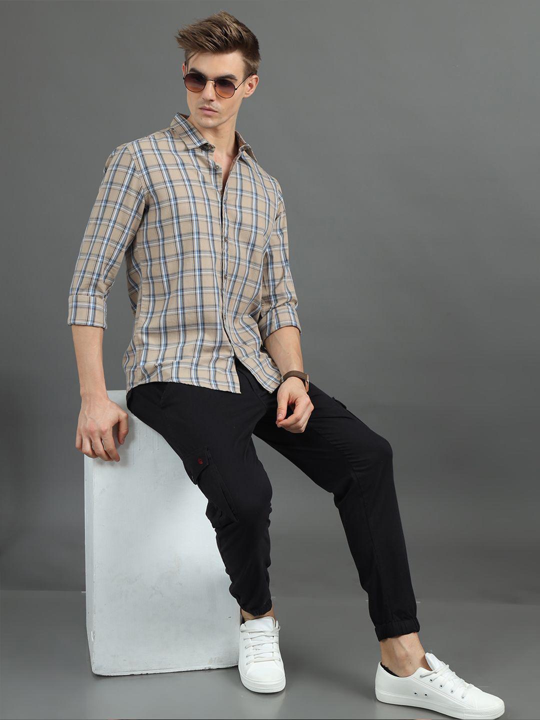 Buy Bushirt Men Classic Tartan Checks Opaque Checked Casual Shirt ...