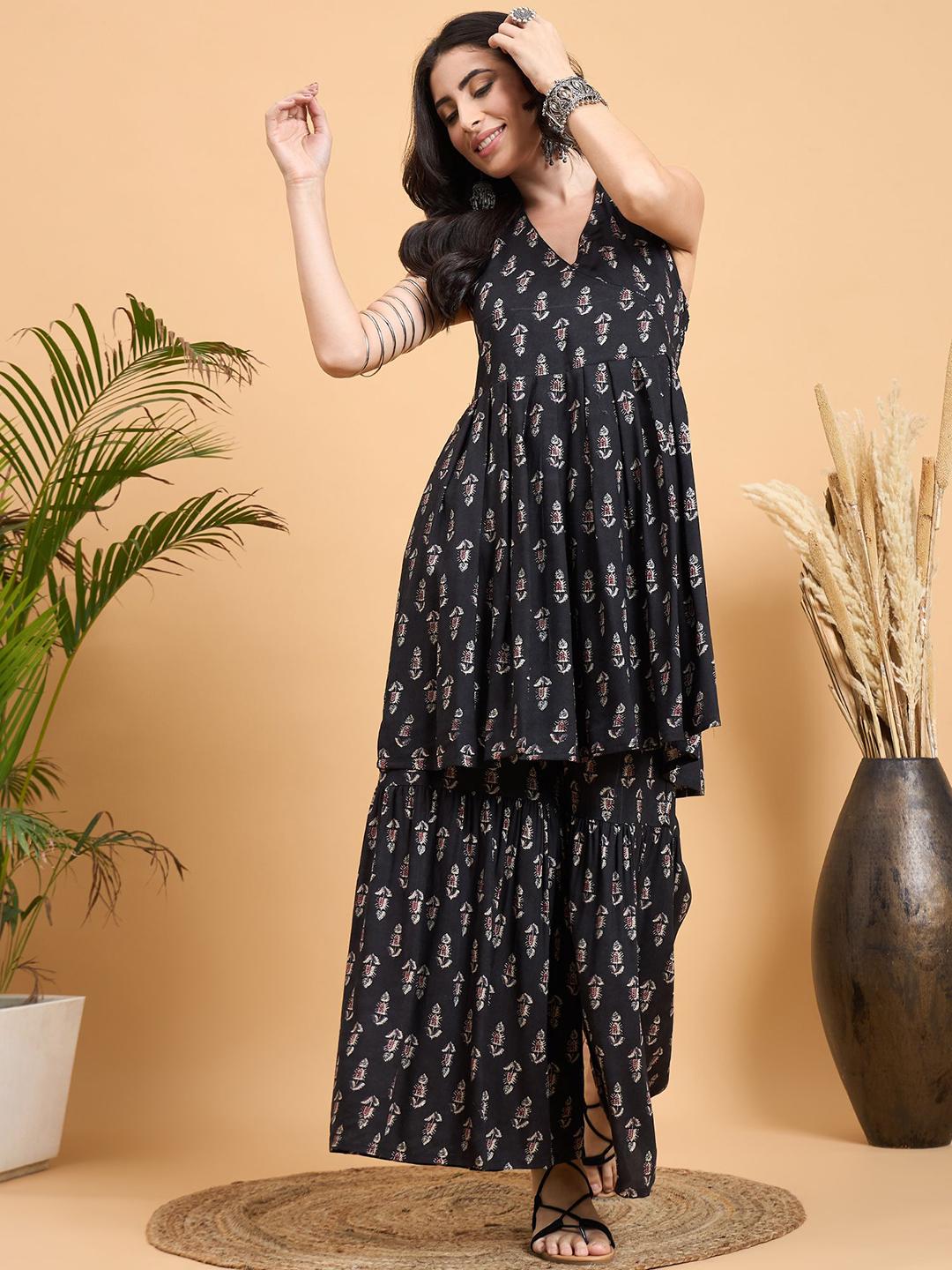 Buy InWeave Women Ethnic Motifs Printed Kurta With Sharara - Kurta Sets ...