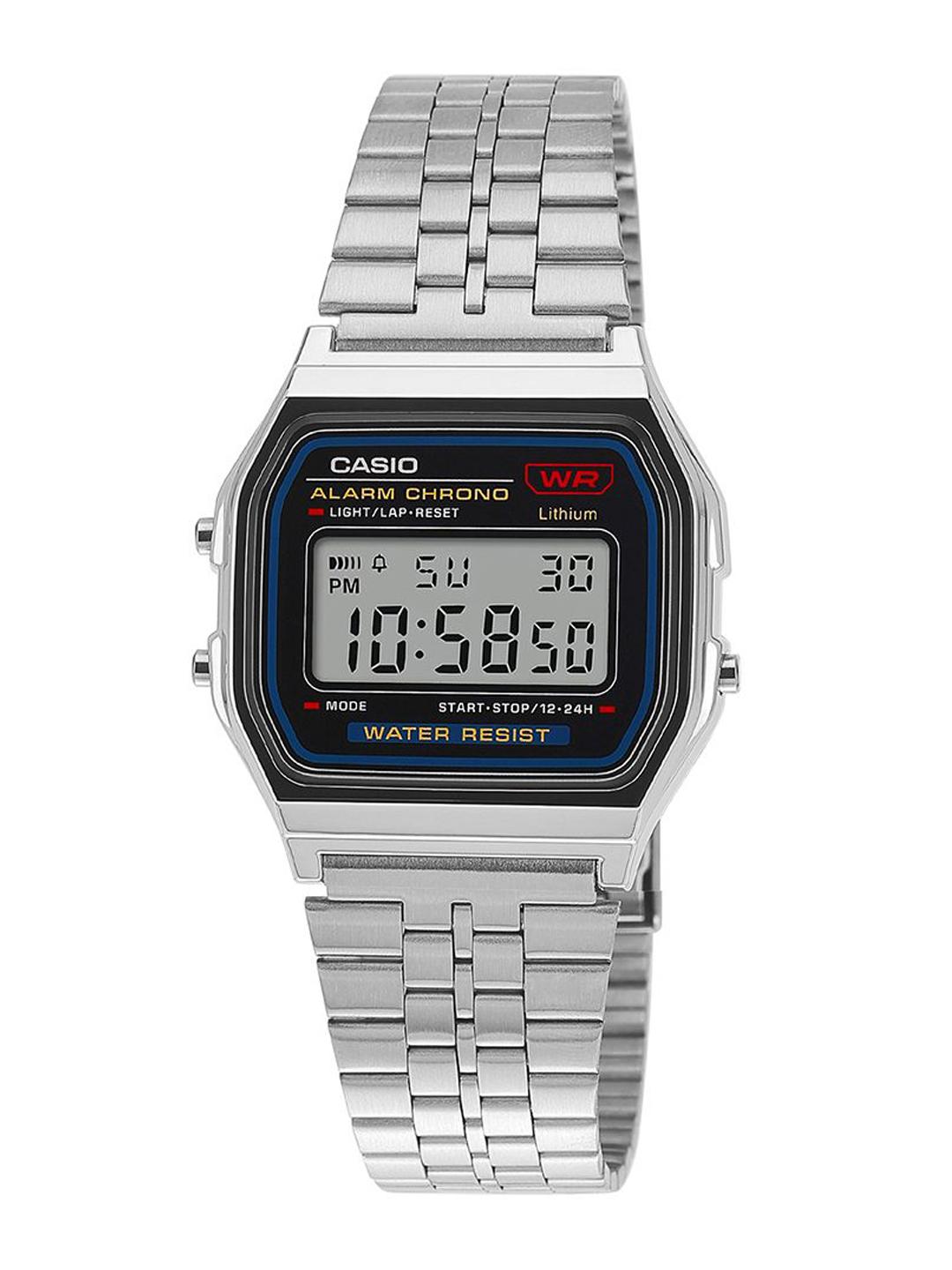 Buy CASIO Vintage A159W N1DF Black Digital Dial Silver Stainless Steel ...