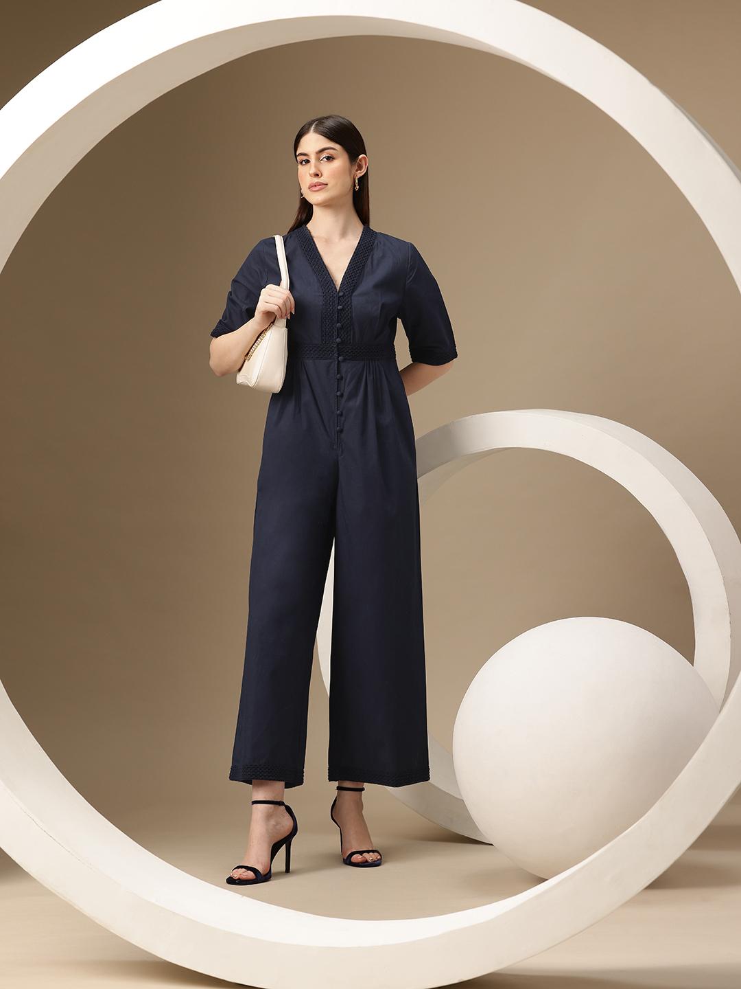 Buy Chemistry Pure Cotton Basic Jumpsuit With Lace Inserts - Jumpsuit ...