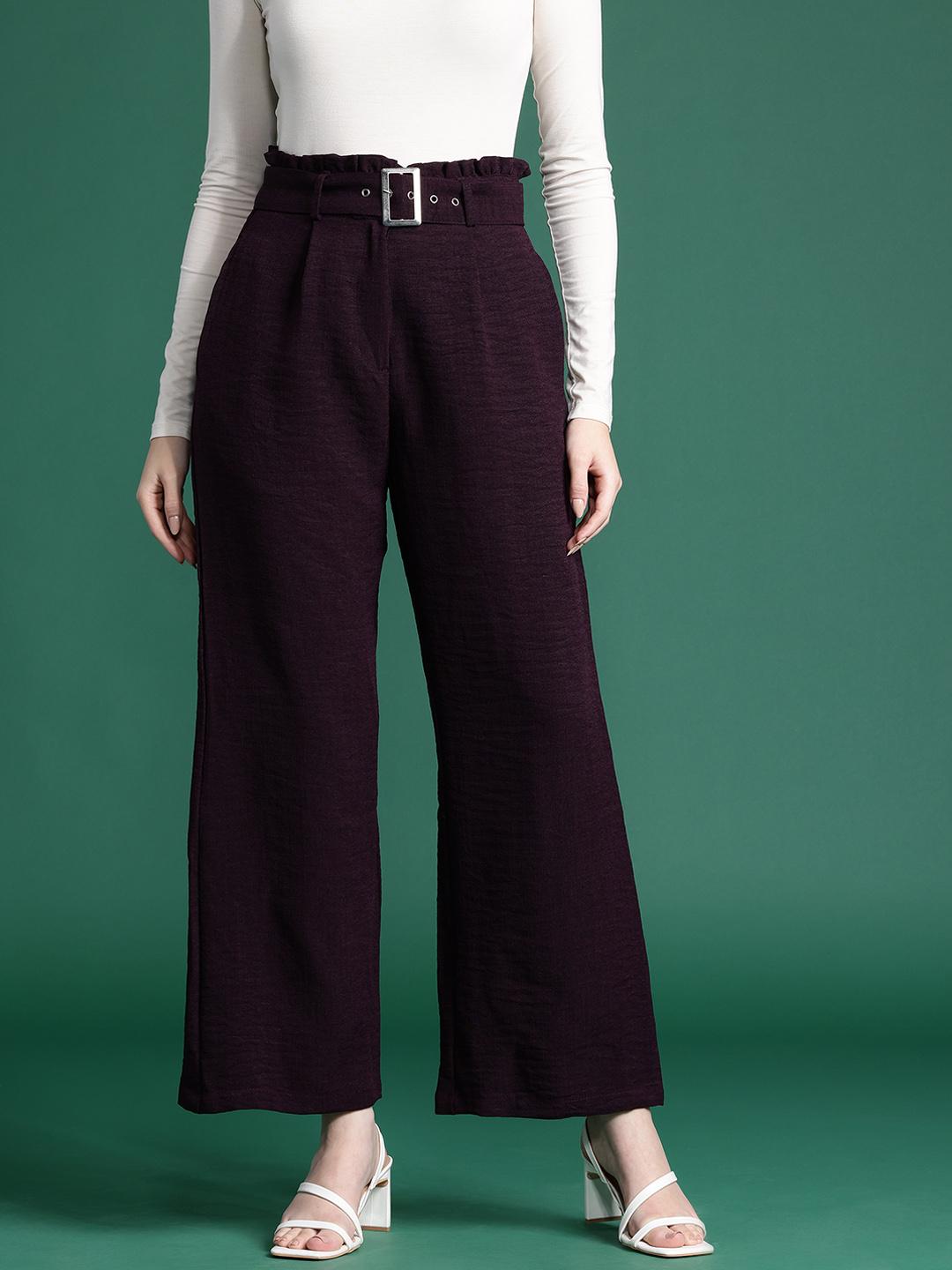 Buy DressBerry X Fwd Women Pleated Trousers With Belt - Trousers for ...