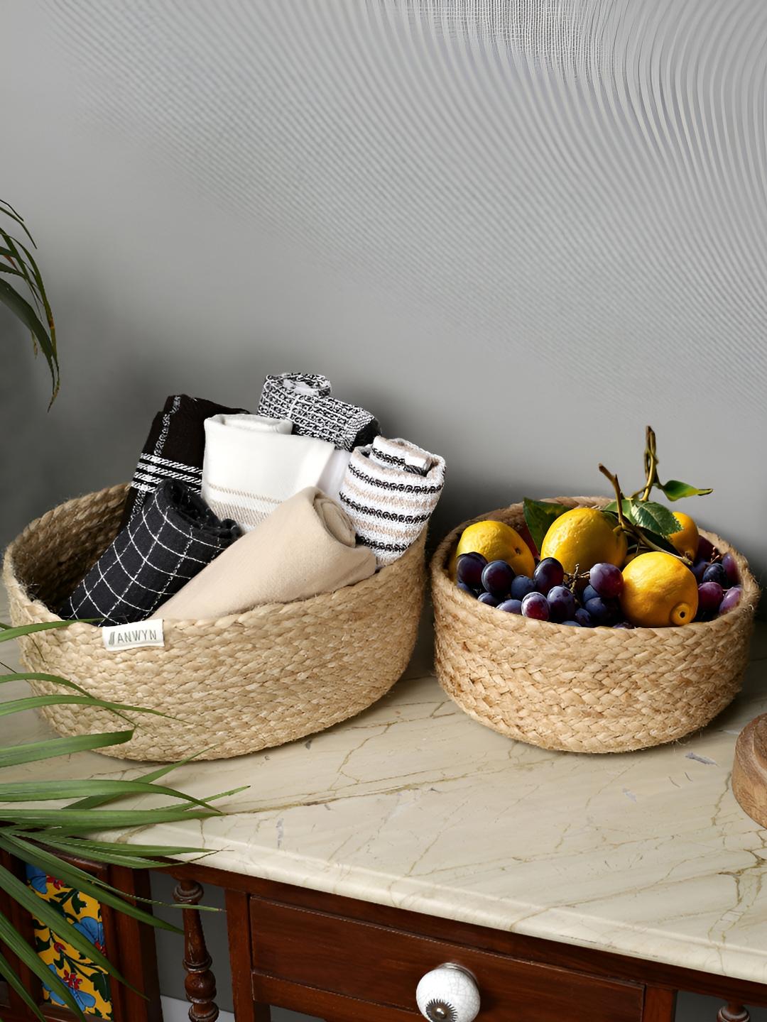Buy ANWYN Brown 2 Pieces Self Design Heat Resistant Jute Multi Utility ...