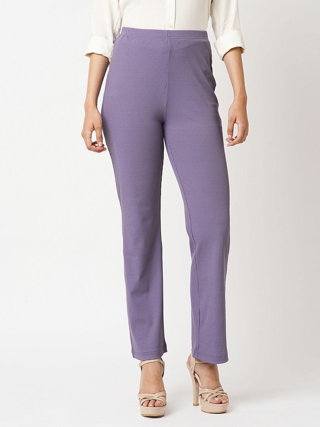 Buy Globus Lavender Women Self Design Mid Rise Slim Fit Bootcut ...