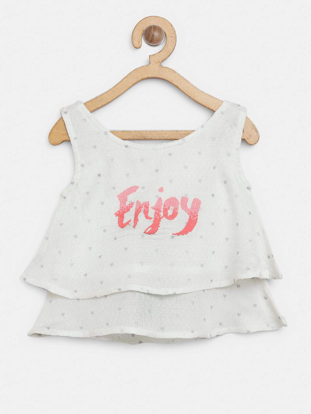 Buy Palm Tree Girls White Printed Layered A Line Top - Tops for Girls ...