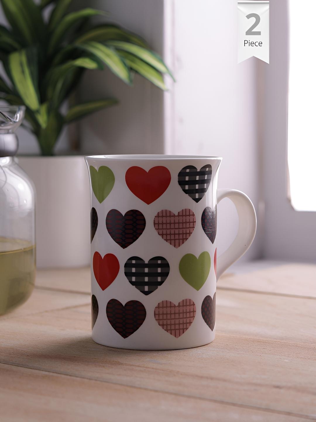 Buy CLAY CRAFT Heart Shaped White Graphic Ceramic Microwave Safe 2 ...