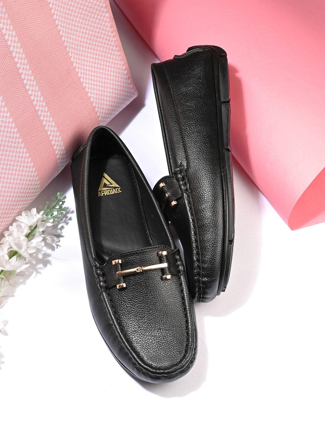Buy AfroJack Women Textured Round Toe Comfort Insole Horsebit Loafers ...