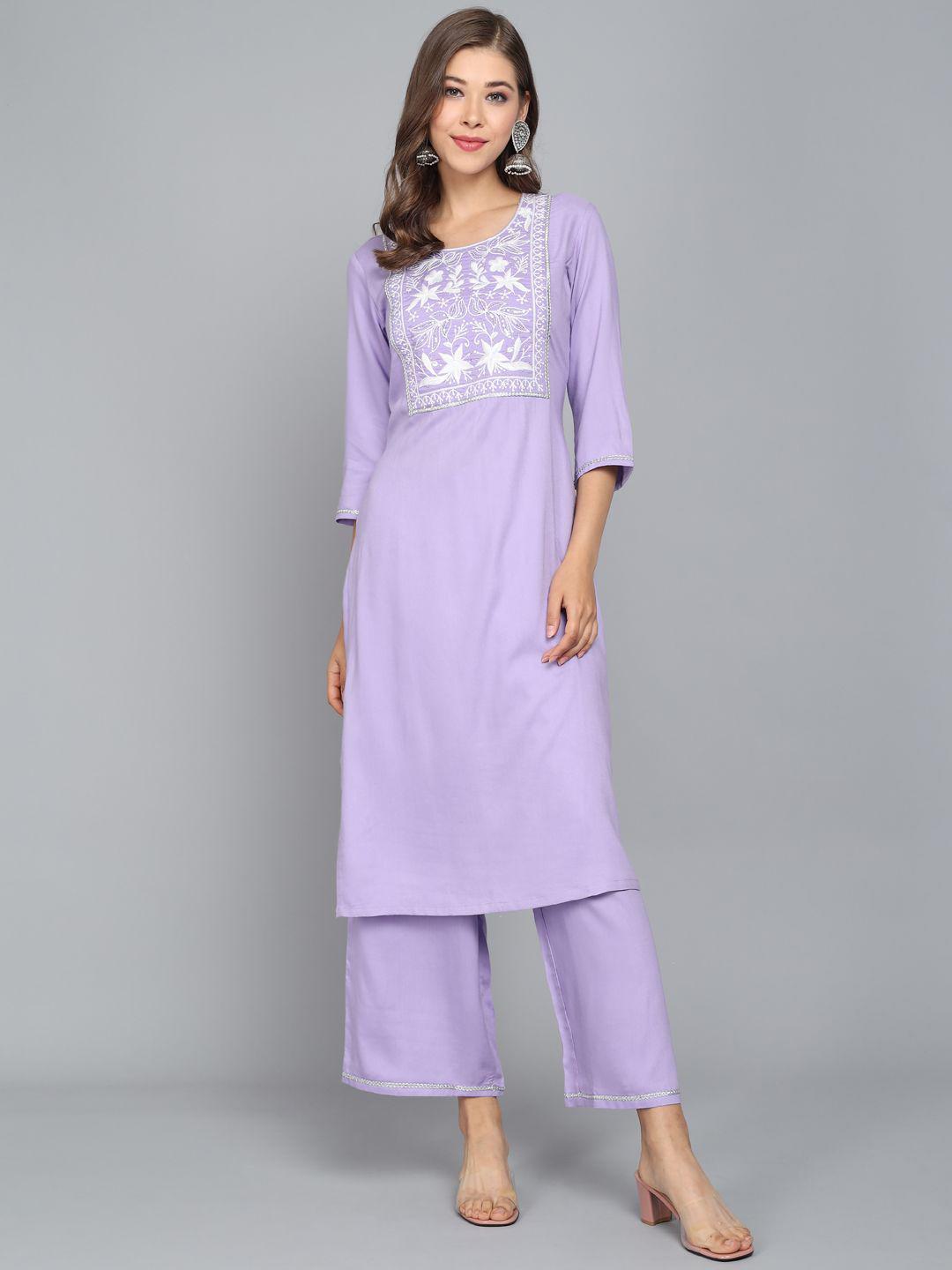 Buy ANGITA Ethnic Motifs Embroidered Round Neck Thread Work Kurta With ...