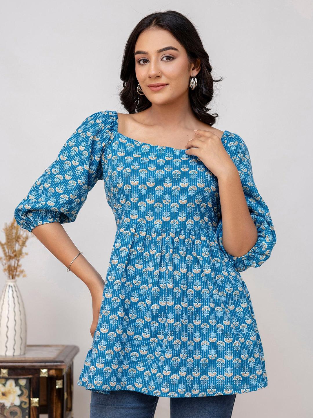 Buy Kohsh Ethnic Motifs Printed Square Neck Pure Cotton Kurti - Kurtis ...