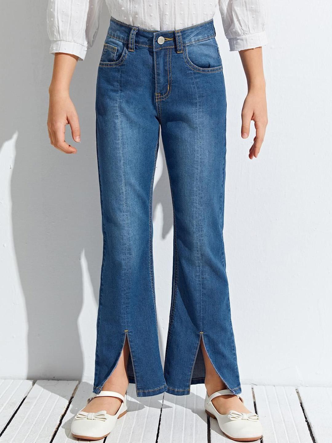 Buy Kotty Girls Jean Wide Leg Highly Distressed Light Fade Stretchable ...