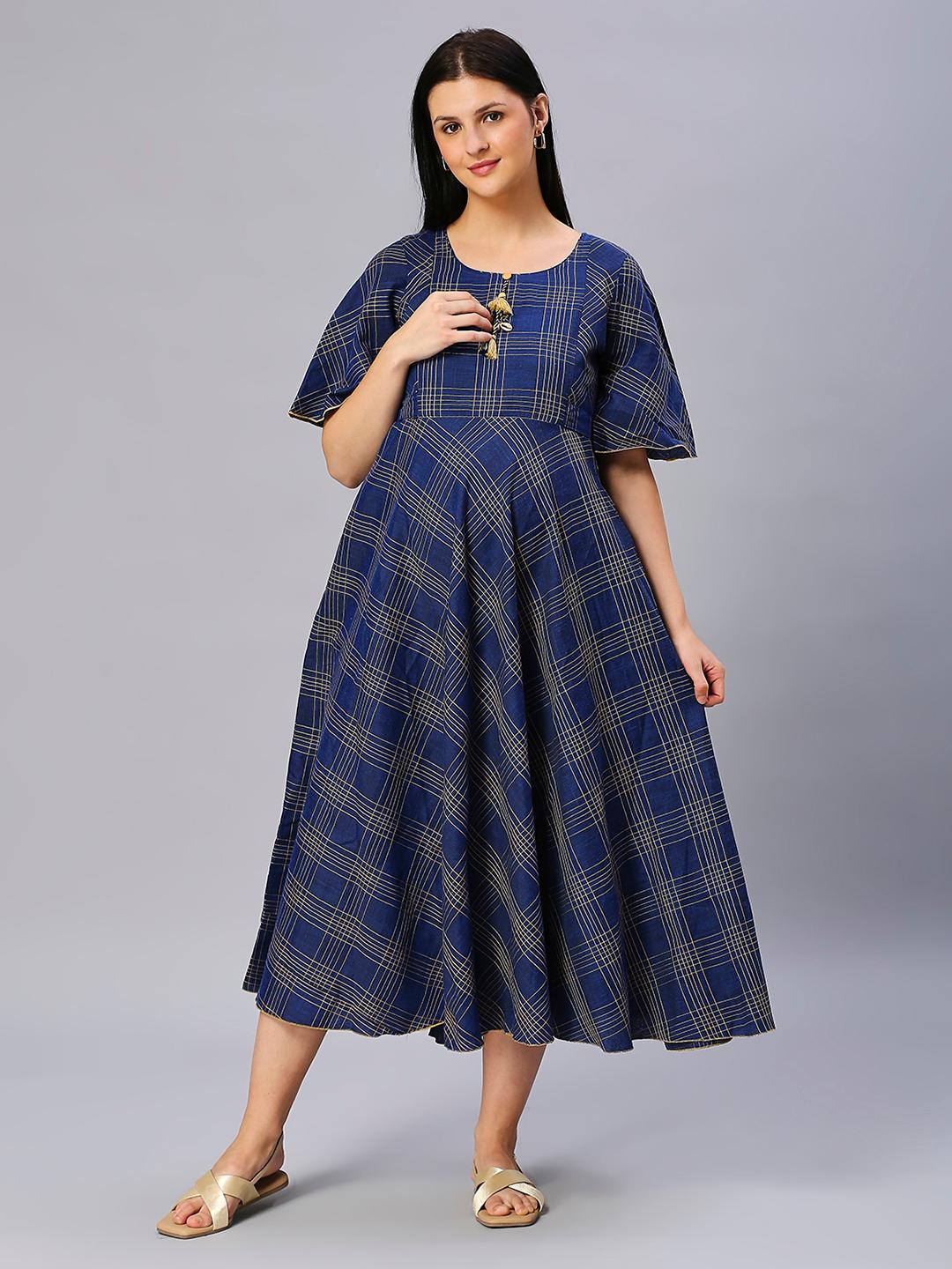Buy DUMMY SHAPE Flared Sleeves Pure Cotton Maternity Maxi A Line Dress ...