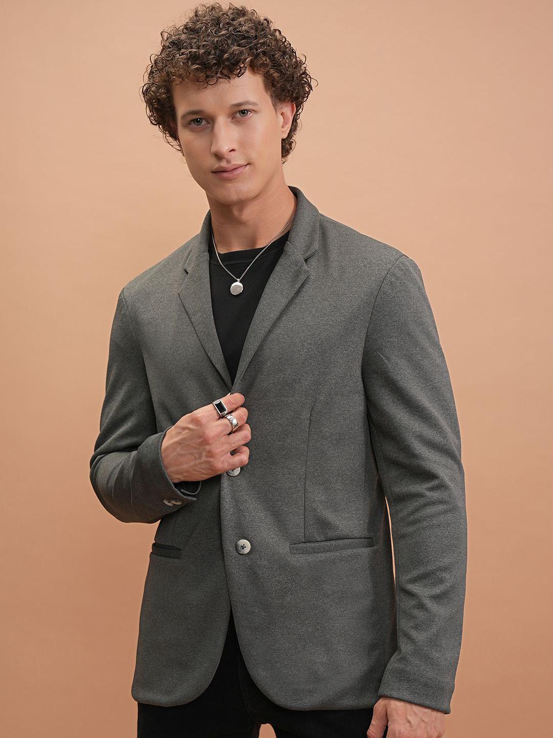 Buy HIGHLANDER Grey Notched Lapel Long Sleeves Single Breasted Blazer ...