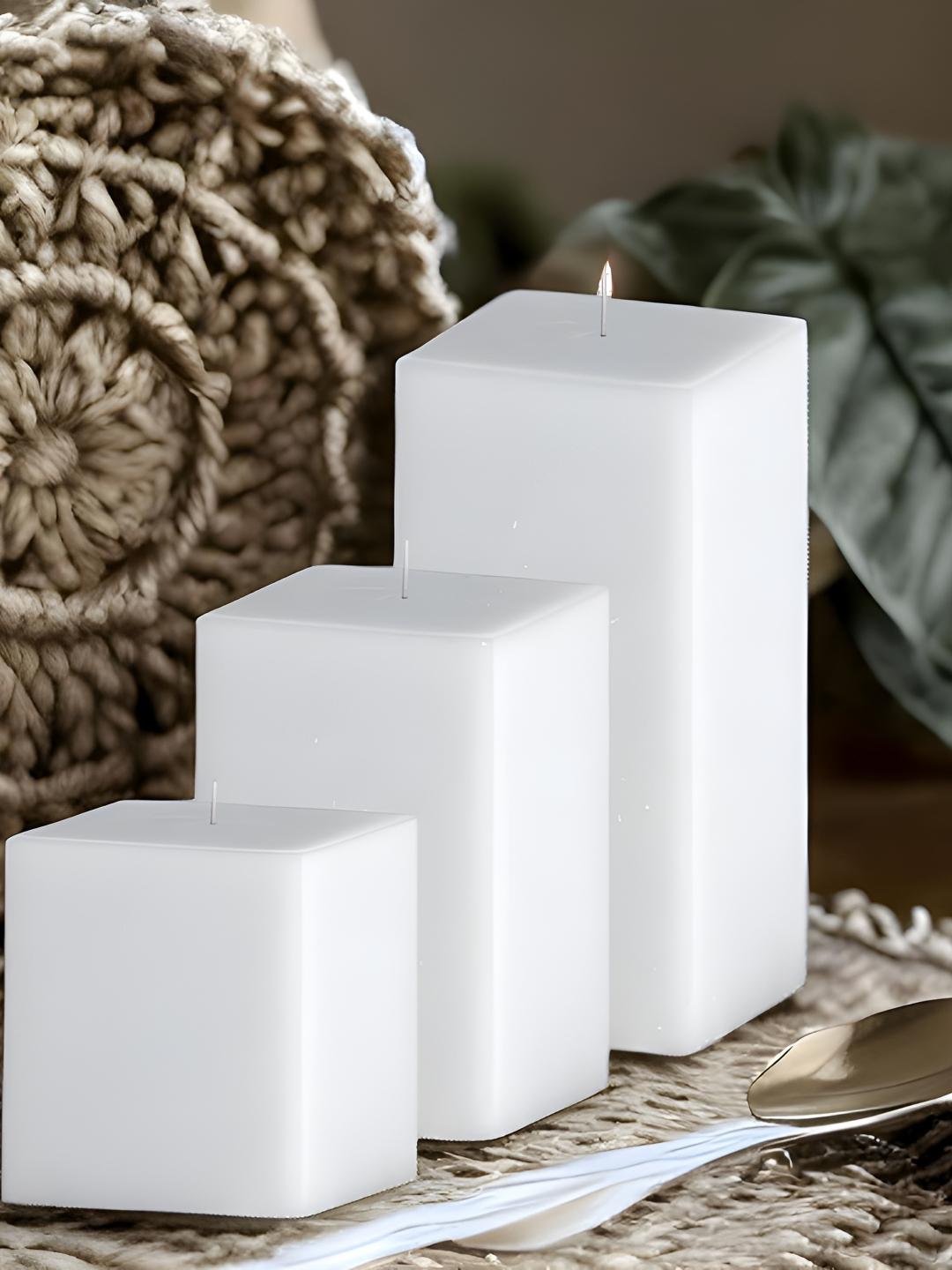Buy Atorakushon White 3 Pieces Vanilla Scented Square Pillar Candles ...