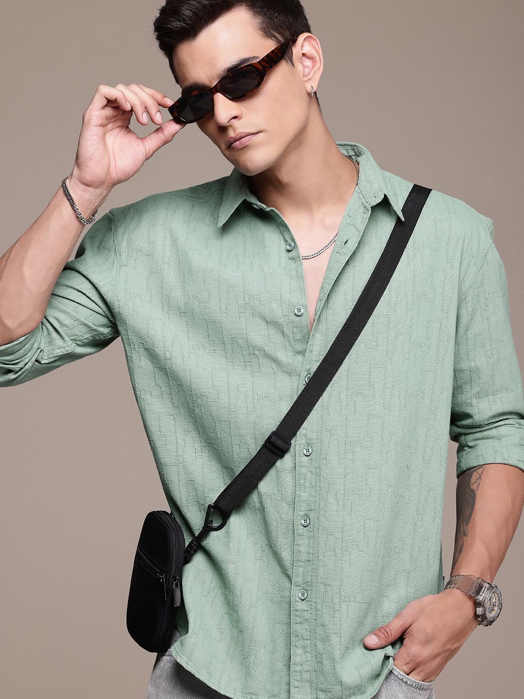Buy The Roadster Lifestyle Co. Textured Pure Cotton Relaxed Fit Casual ...
