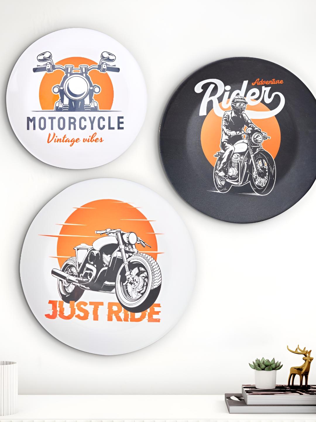 Buy Home Centre Artesia White & Orange 3 Pieces Printed Wall Plates ...