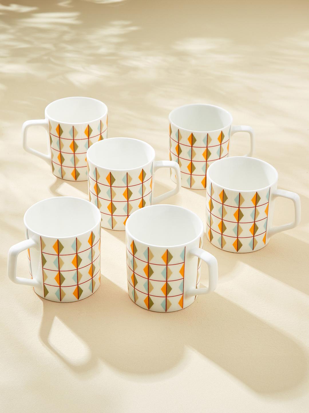 Buy Home Centre Garden Bloom White Geometric Bone China Handmade 6 ...