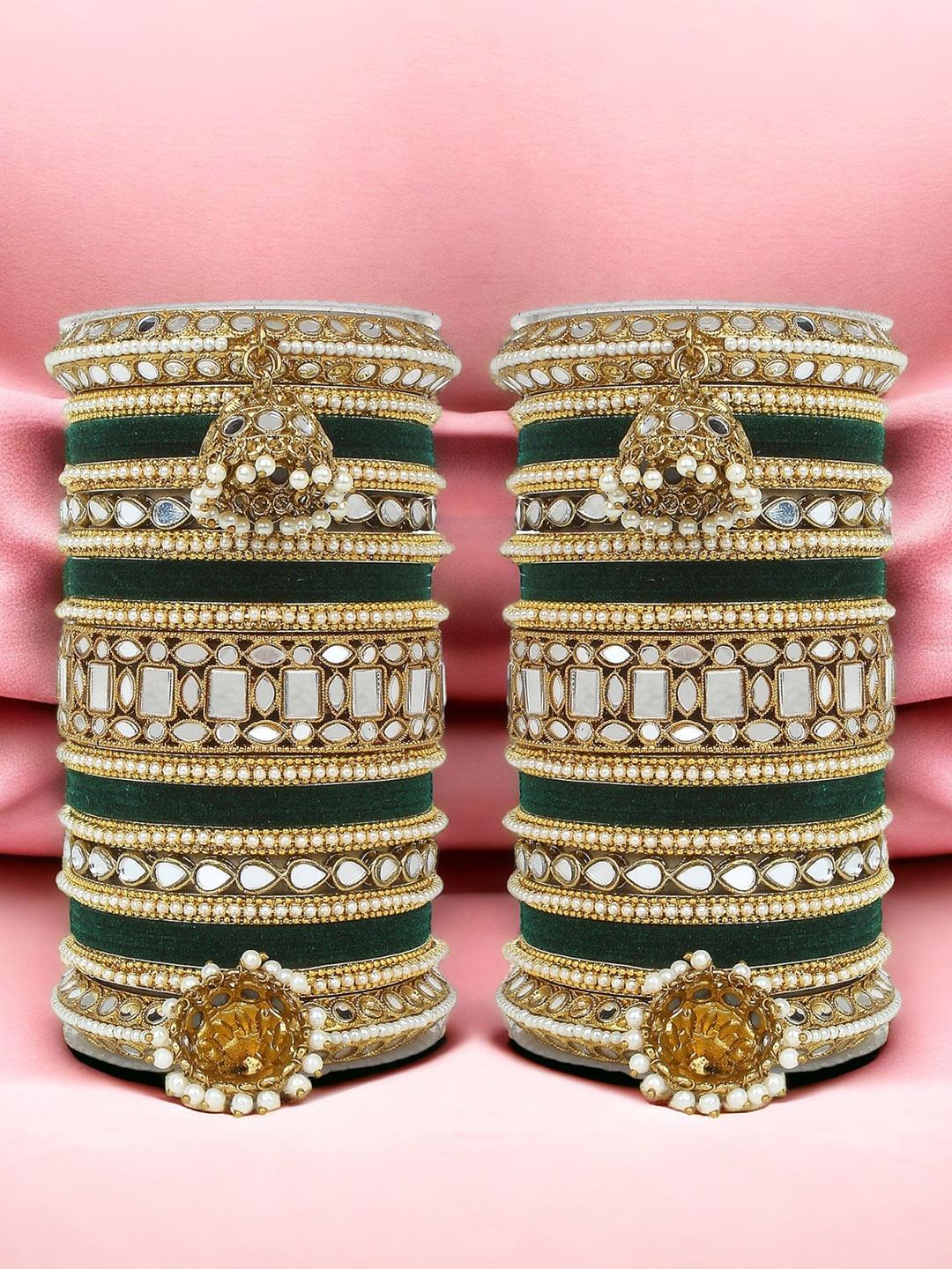 Buy Leshya Set Of 50 Brass Plated Stones Studded Mirror Work Velvet ...
