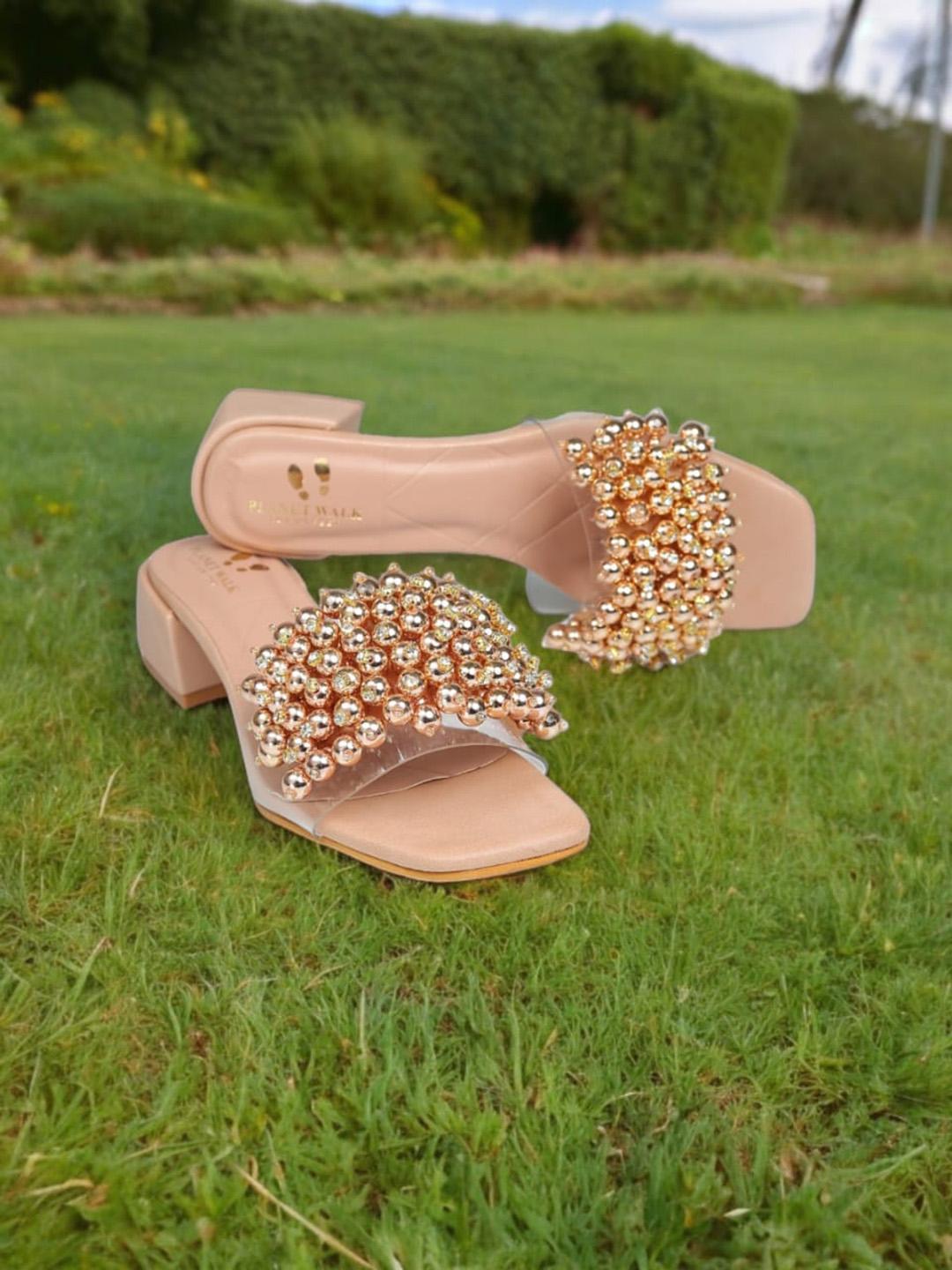 Buy PLANET WALK Women Embellished Party Block Sandals - Heels for Women ...