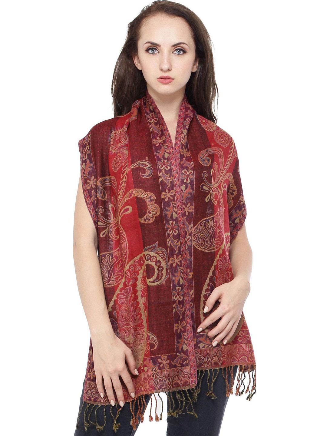 Buy Exotic India Clover Pure Wool Reversible Jamawar Scarf With Woven ...
