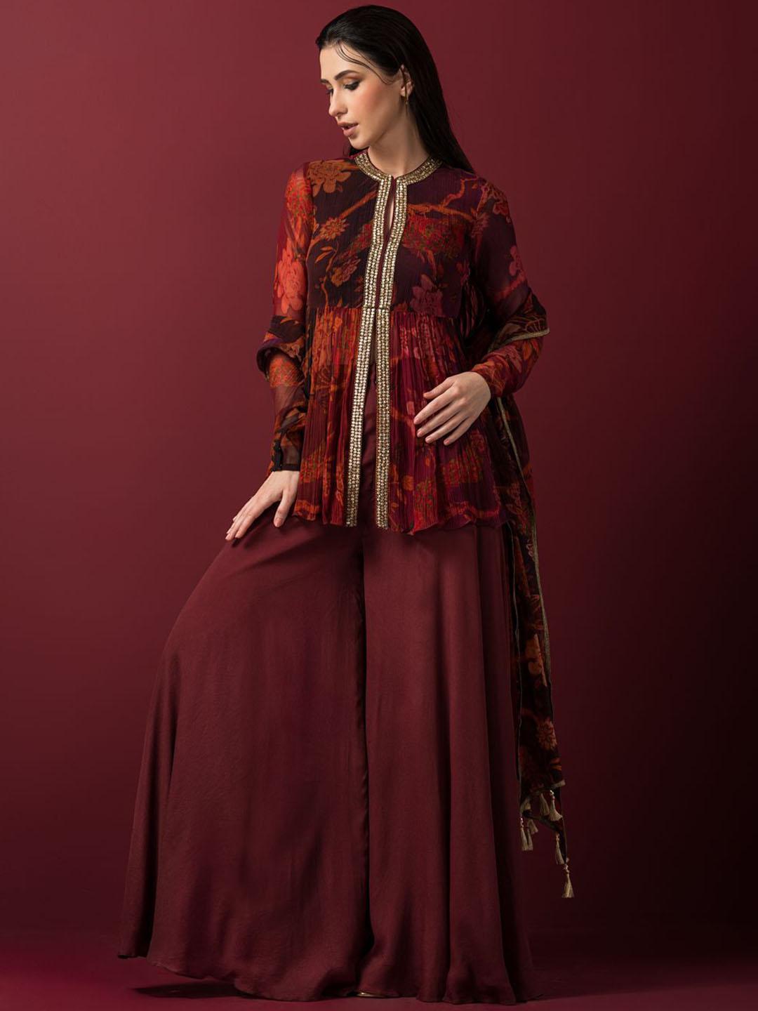Buy Q BY SONIA BADERIA Women Alina Cut Floral Printed Silk Chiffon ...