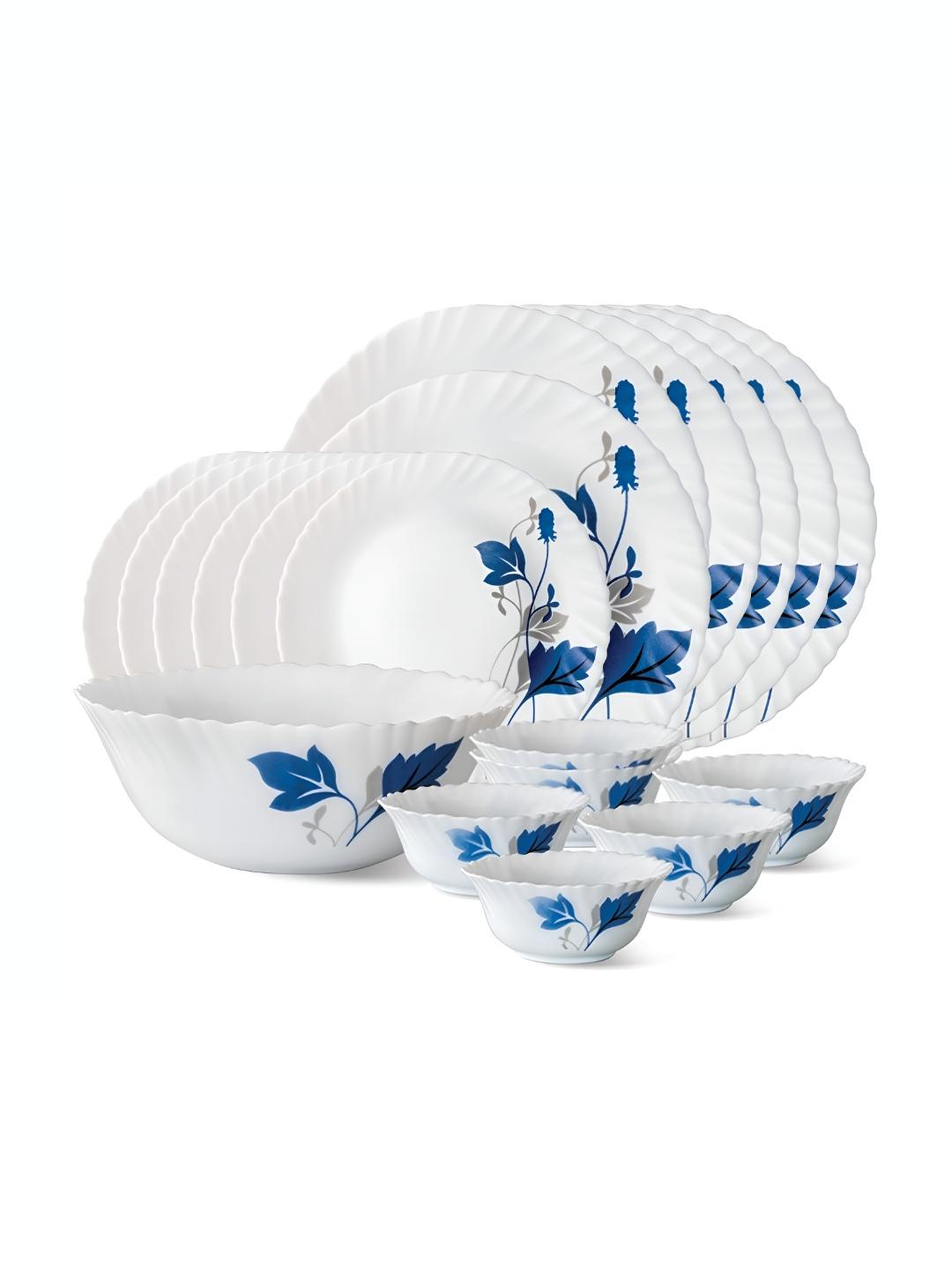 Buy Larah By BOROSIL Fluted 19 Pcs White Printed Opalware Dinner Set ...