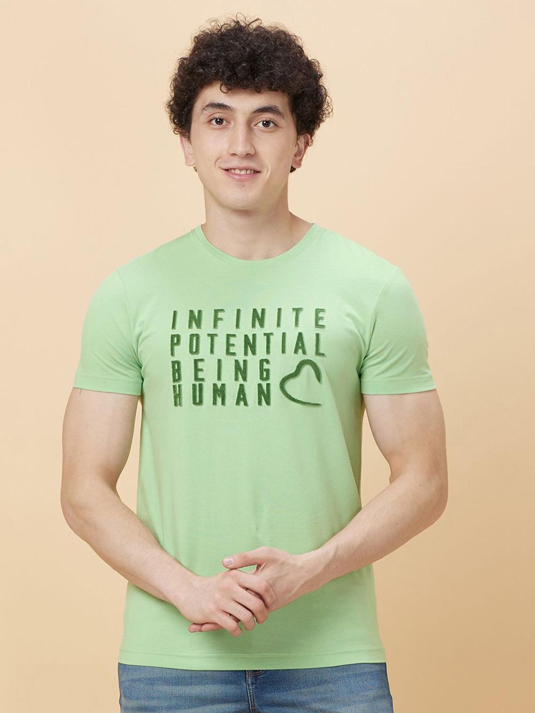 Buy Being Human Men Pure Cotton Typography Printed Applique T Shirt ...