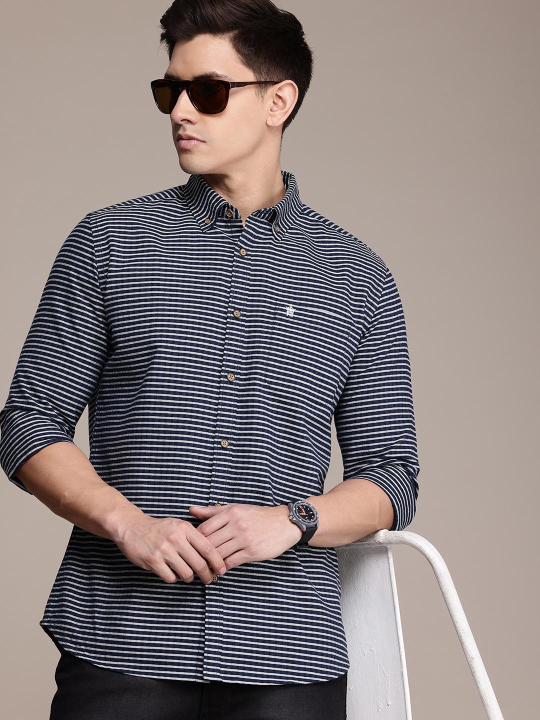 Buy French Connection Men Premium Slim Fit Horizontal Striped Pure ...