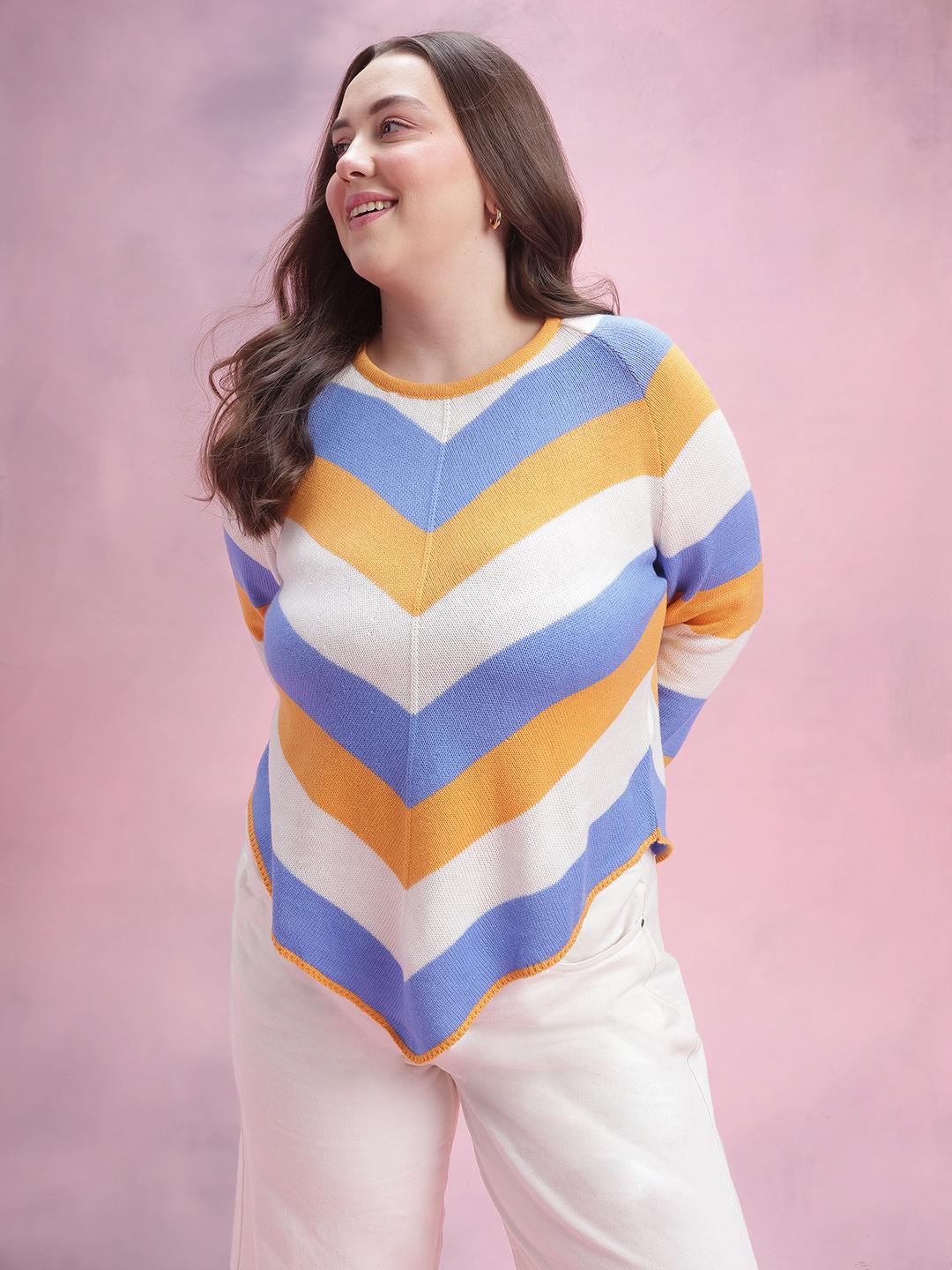 Buy DressBerry Curve Plus Size Acrylic Striped Pullover - Sweaters for ...