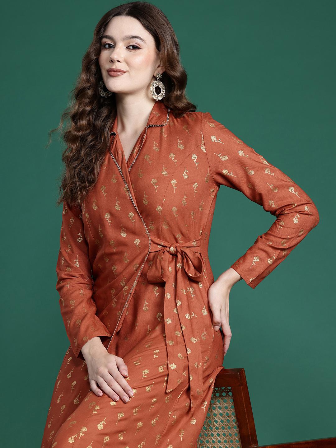 Buy Sangria X Fwd Foil Print Wrap Ethic Dress - Ethnic Dresses for ...