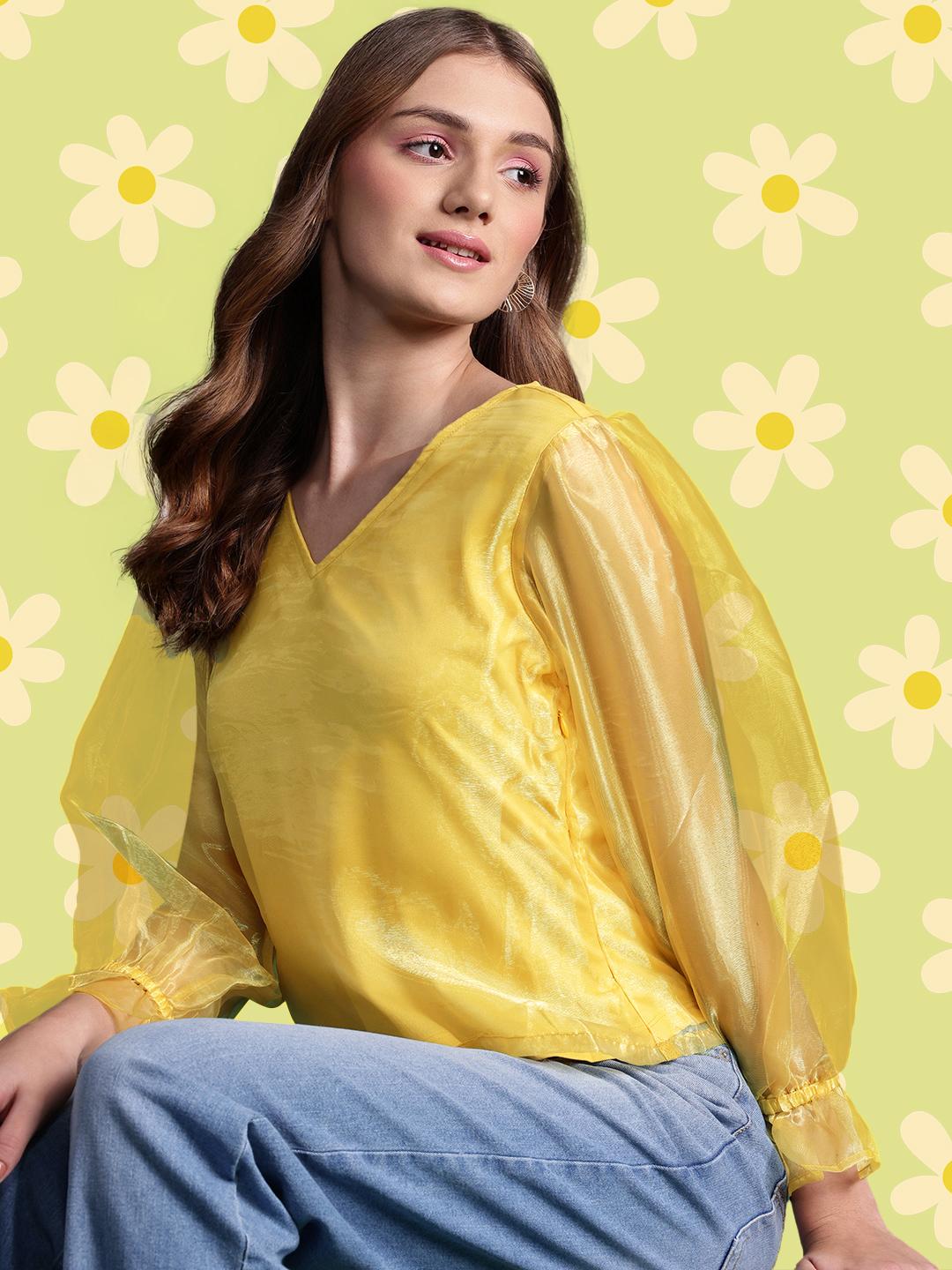 Buy DressBerry Glam Puff Sleeve Net Top - Tops for Women 29920466 | Myntra