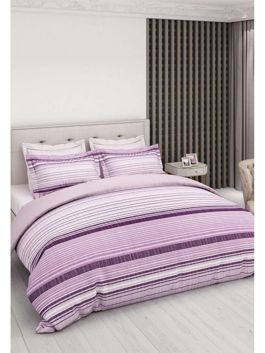 Buy LABHAM Purple & White Striped 200 TC King Bedsheet With 2 Pillow ...