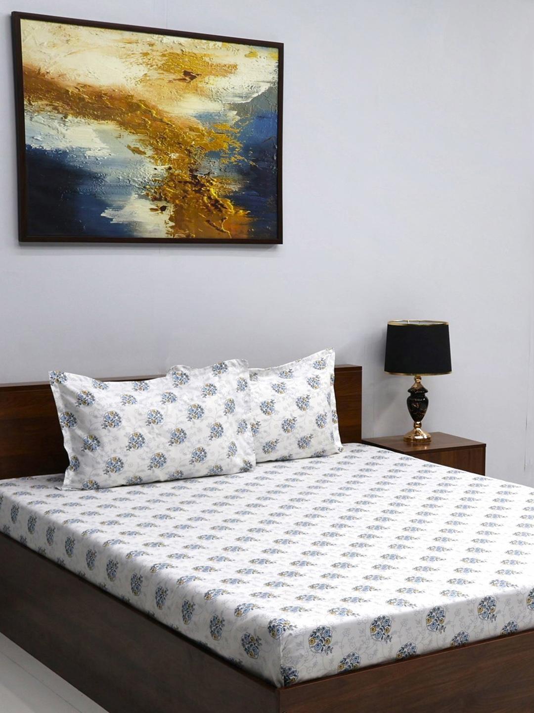 Buy BOMBAY DYEING Mimosa White Floral Microfiber 160 TC Queen Bedsheet ...