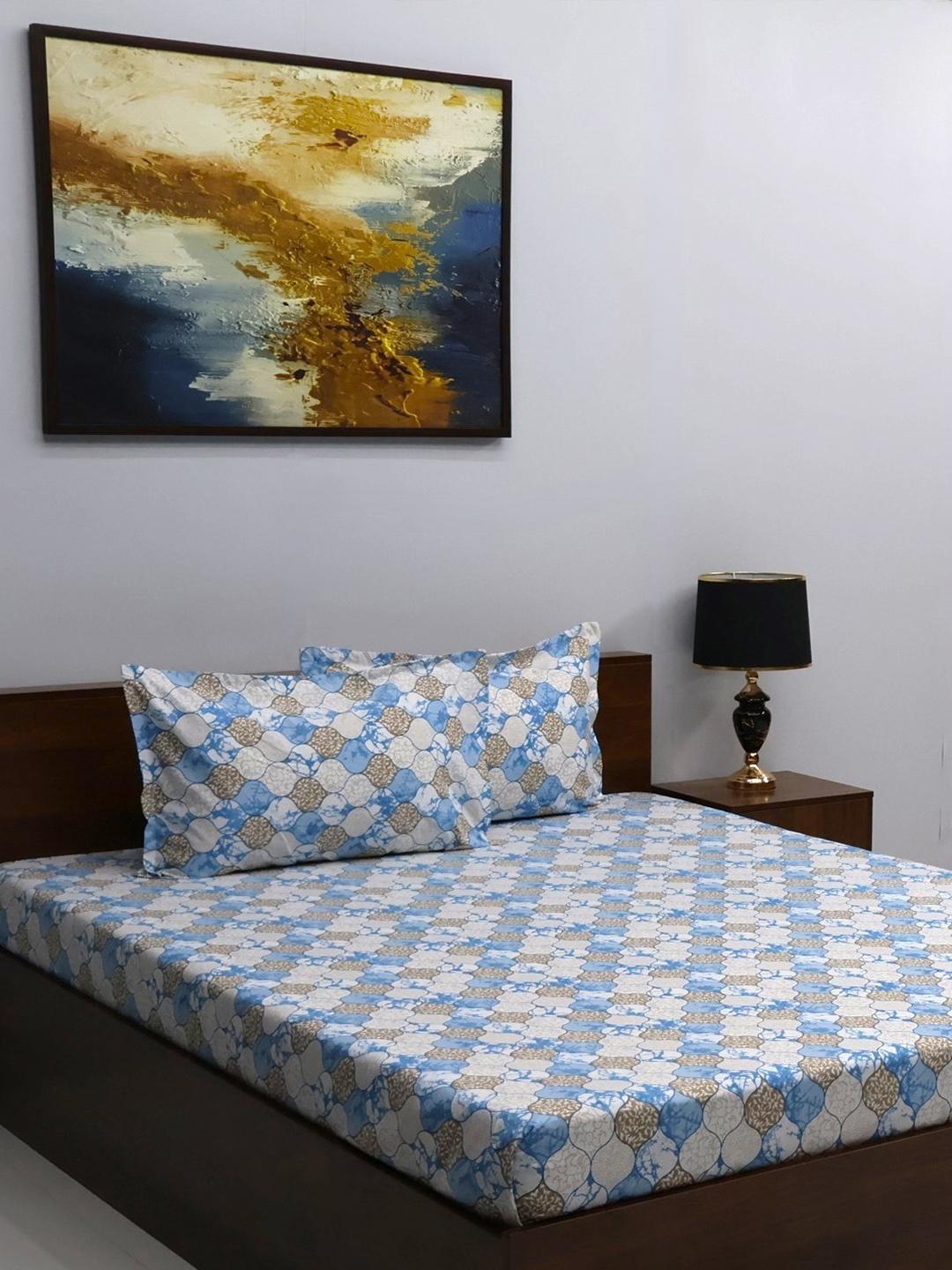 Buy BOMBAY DYEING White Floral Microfiber 160 TC Queen Bedsheet With 2 ...
