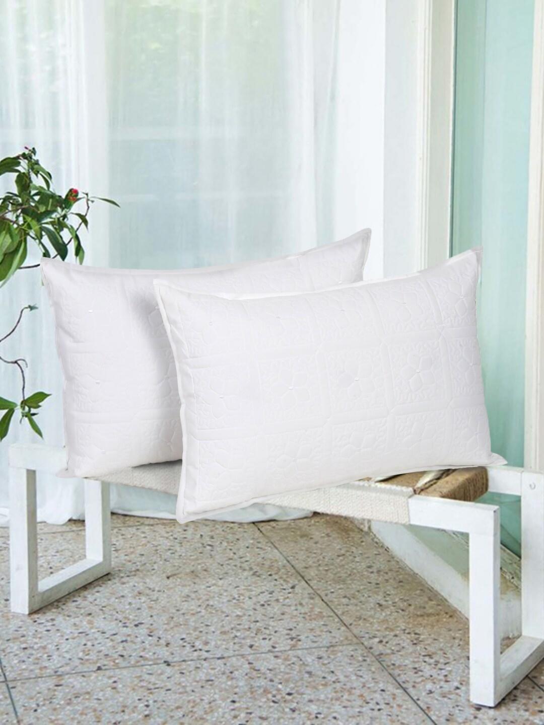 Buy HOSTA HOMES White 2 Pieces Self Design Rectangle Shaped Pillow ...