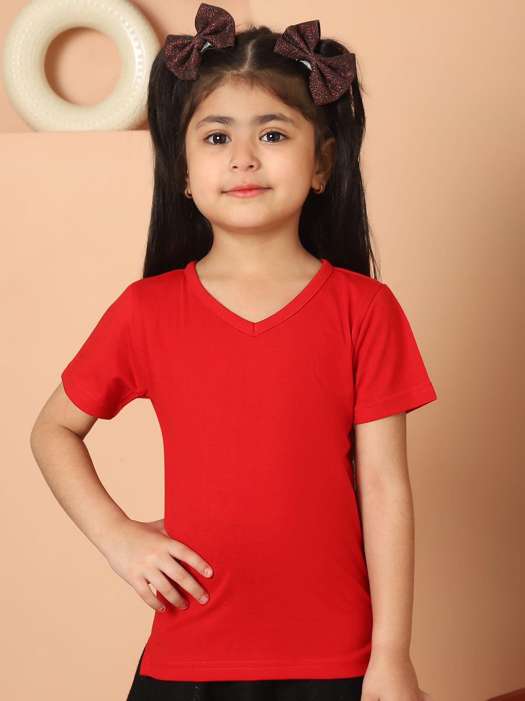 Buy MINI & MING Girls Solid V Neck Pure Cotton T Shirt - Tshirts for ...