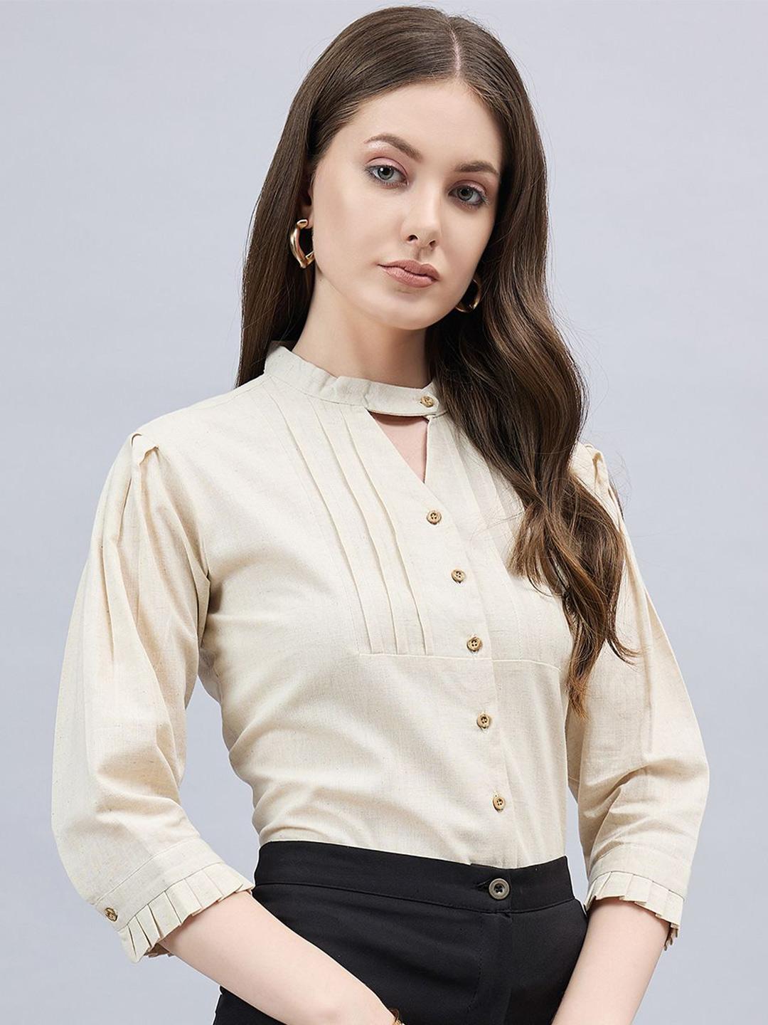 Buy Style Quotient Women Smart Solid Band Collar Formal Shirt - Shirts ...
