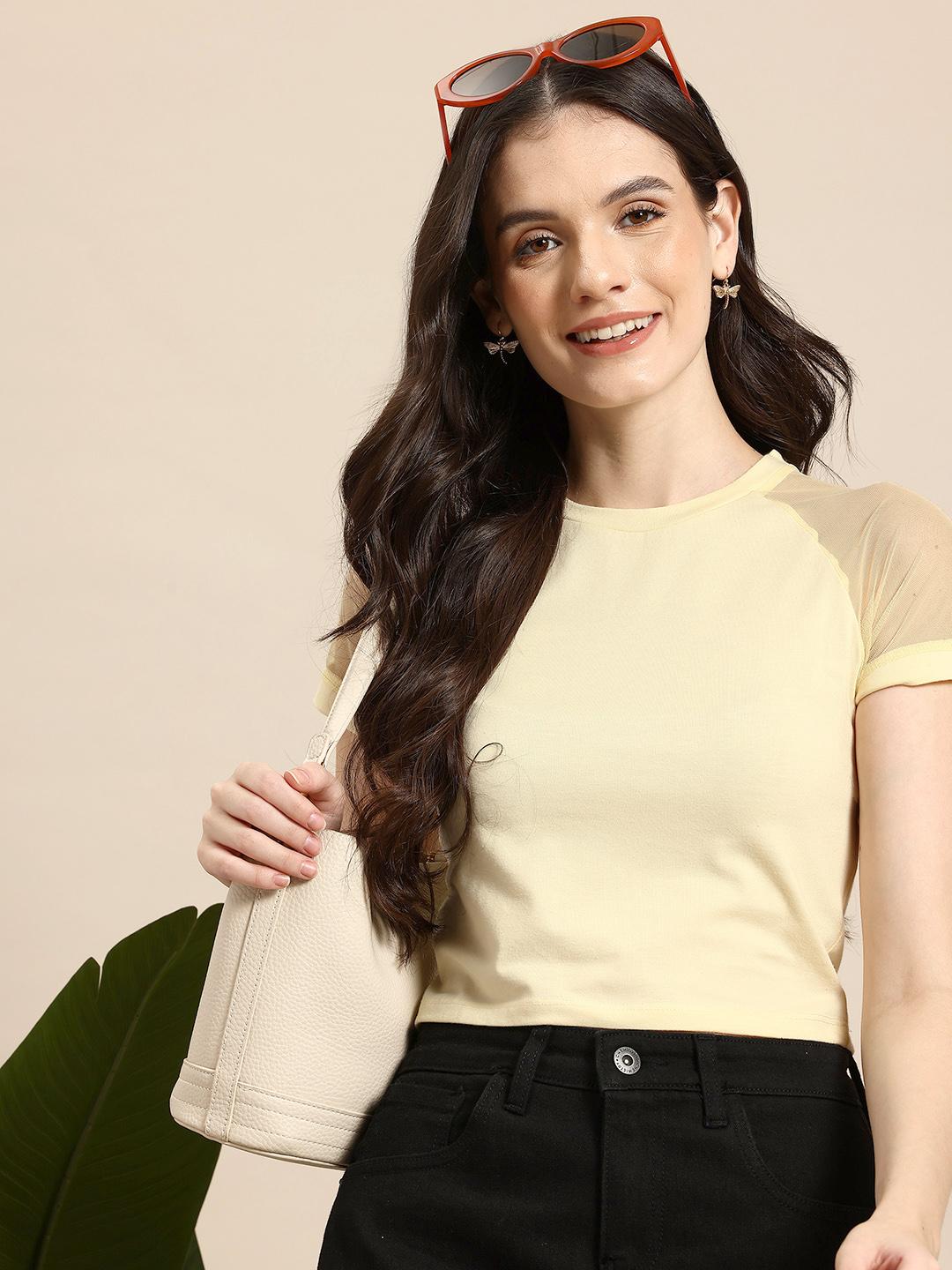 Buy Mast & Harbour Raglan Sleeves Semi Sheer T Shirt - Tshirts for ...